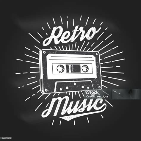 복고풍 음악 포스터 칠판에 배너 T 셔츠 엠블럼 로고 배지 디자인을 위한 햇살 빈티지 타이포그래피 디자인이 있는 레트로 오디오 카세트 테이프 벡터 그림 0명에 대한 스톡
