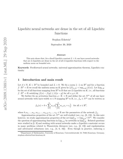 Pdf Lipschitz Neural Networks Are Dense In The Set Of All Lipschitz Functions