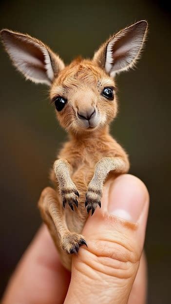 Tiny Smiling Kangaroo On A Finger Premium Ai Generated Image
