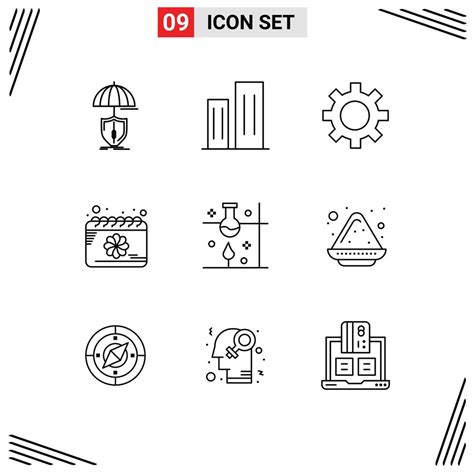 Pictogram Set Of 9 Simple Outlines Of Laboratory Flower District Date Setting Editable Vector