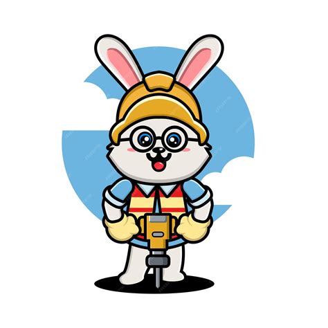 Premium Vector Cute Rabbit Construction Worker Cartoon