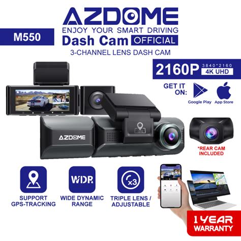 AZDOME M550 PRO 2160P 4K Ultra HD 3 Channel Front Rear DashCam Night
