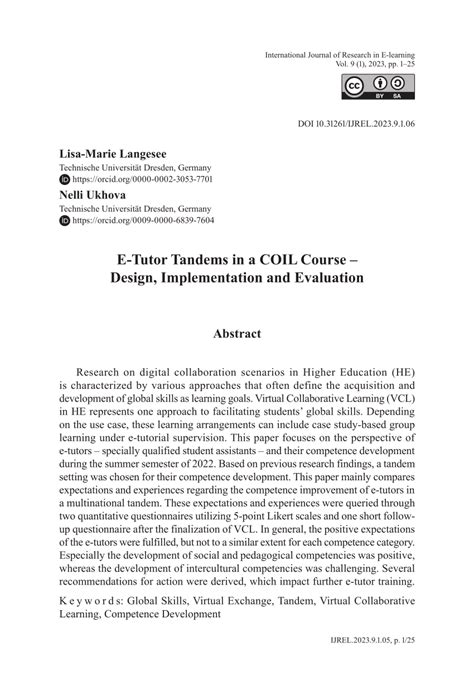 pdf e tutor tandems in a coil course design implementation and