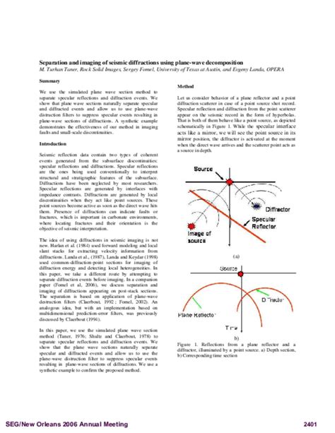 Pdf Separation And Imaging Of Seismic Diffractions Using Migrated Dip Angle Gathers