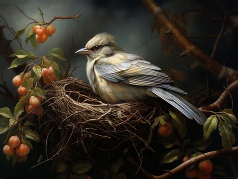 Premium Photo Bird Sitting In A Nest On A Tree Branch