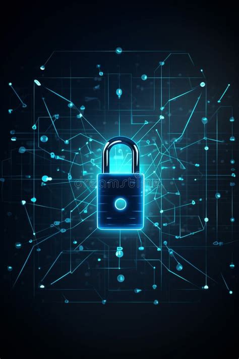 Cyber Security Concept Lock Symbol From Lines And Triangles Point Connecting Network On Blue