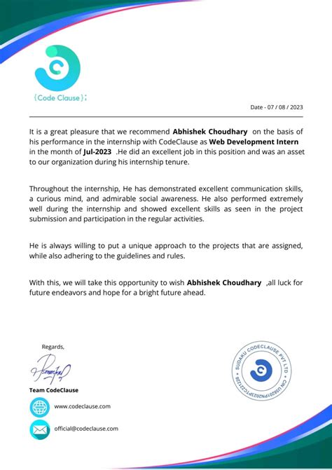 Abhishek Choudhary On Linkedin Letterofrecommendation Codeclause Professionaljourney Gratitude