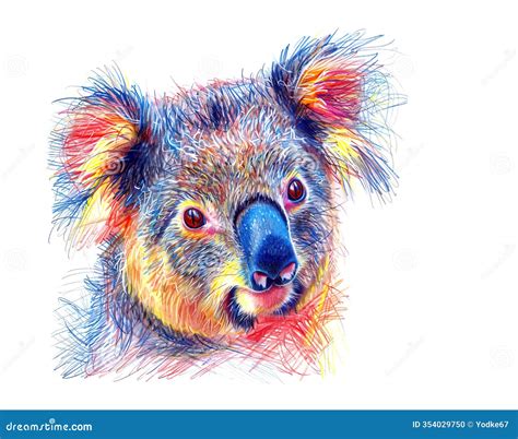 Colorful Pencil Drawing Of A Koala Head Portrait With Vibrant Blue Nose