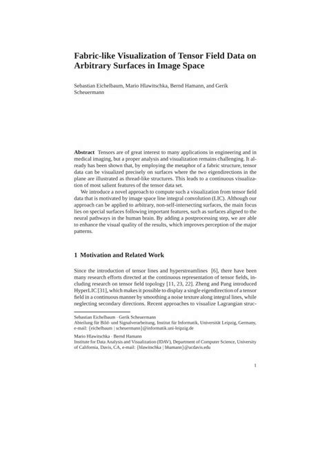 Pdf Fabric Like Visualization Of Tensor Field Data On Graphicscs