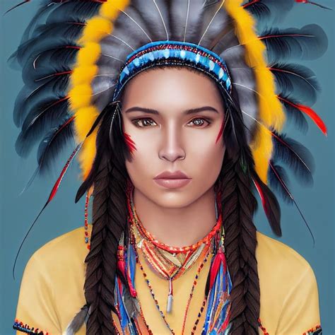 아메리카 원주민 인디언 여자의 초상화 프리미엄 사진