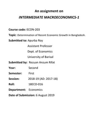 An Assignment On INTERMEDIATE MACROECONOMICS PDF