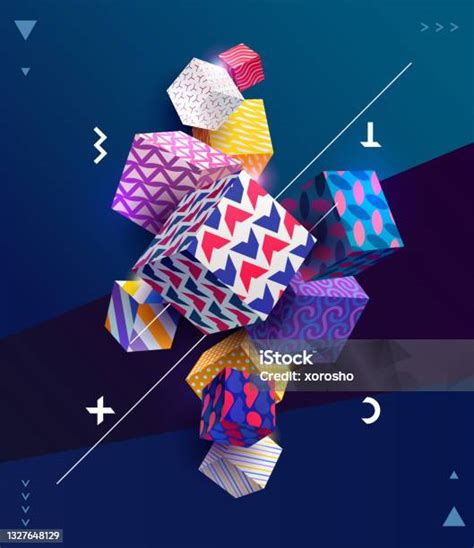 다채로운 패턴 3d 큐브 포스터 템플릿입니다 입방체에 대한 스톡 벡터 아트 및 기타 이미지 입방체 포스터 3차원 형태