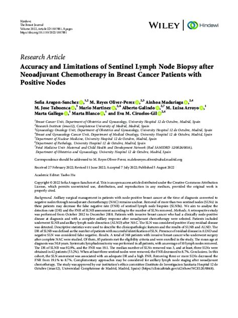 Pdf Accuracy And Limitations Of Sentinel Lymph Node Biopsy After Neoadjuvant Chemotherapy In