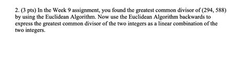 Solved 2 3 Pts Use The Euclidean Algorithm To Find
