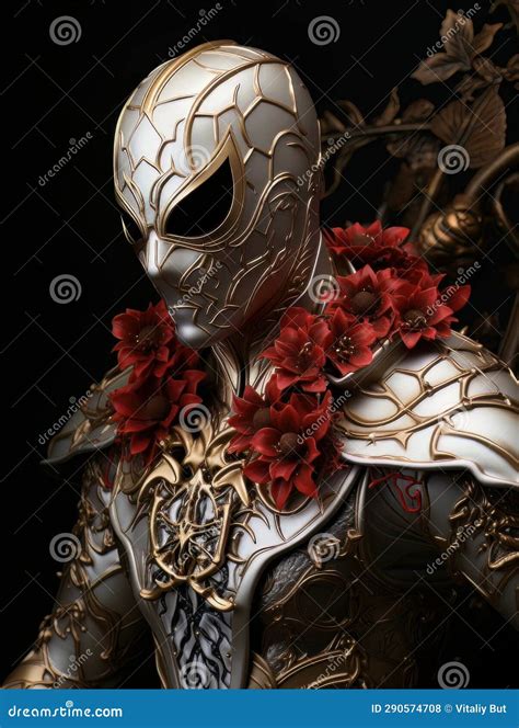 супергерой в белой маске с золотыми узорами в виде веб а Иллюстрация штока иллюстрации