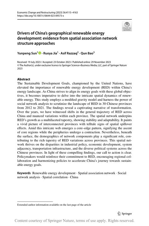 Drivers Of Chinas Geographical Renewable Energy Development Evidence