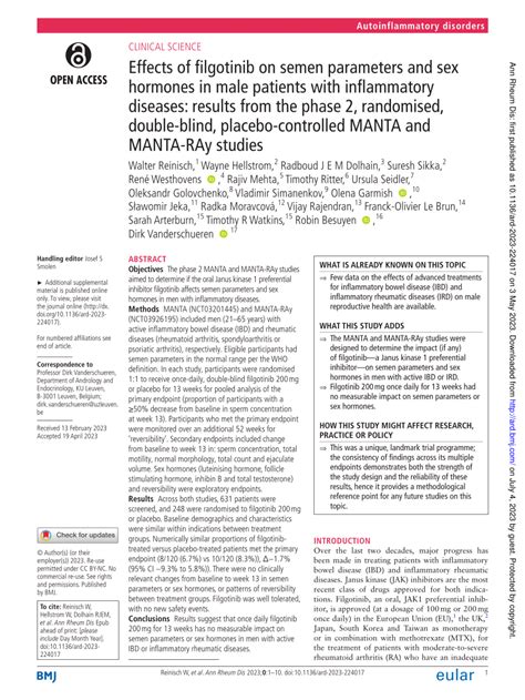 Pdf Effects Of Filgotinib On Semen Parameters And Sex Hormones In
