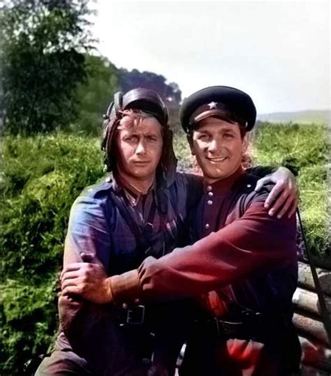 Януш Гайос и Александр Белявский во время съемок фильма Четыре танкиста и собака Польша
