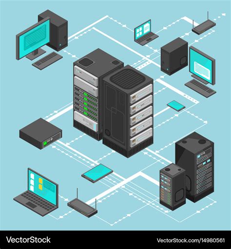 Data Network Management Isometric Map Royalty Free Vector