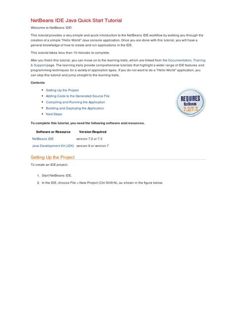 Netbeans Ide Java Quick Start Tutorial Pdf Net Beans Applications And Software