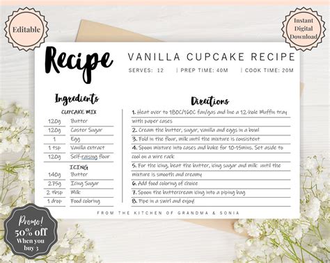 Editable Recipe Card Template Printable Style 2