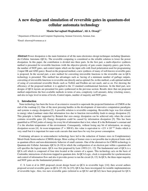 PDF A New Design And Simulation Of Reversible Gates In Quantum Dot Cellular Automata Technology