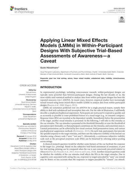 Pdf Applying Linear Mixed Effects Models Lmms In Within Participant