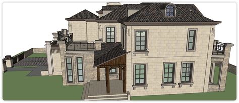 黑棕色屋顶欧式民宿su模型 民宿 土木在线
