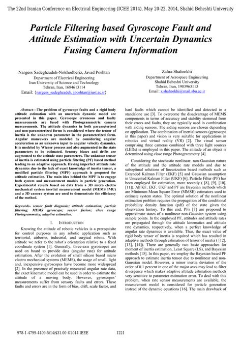 Pdf Particle Filtering Based Gyroscope Fault And Attitude Estimation