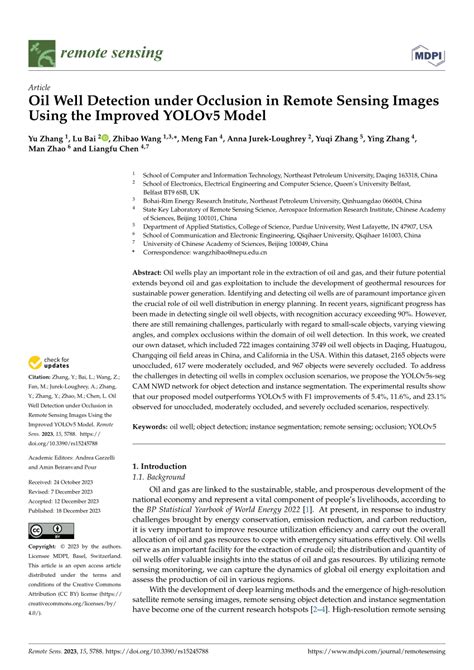 Pdf Oil Well Detection Under Occlusion In Remote Sensing Images Using The Improved Yolov5 Model