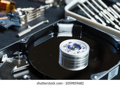 Disassembled Hard Disk Drive Inside Closeup Stock Photo Edit Now