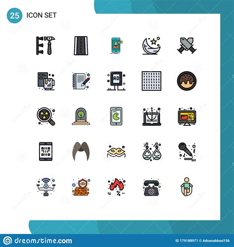 User Interface Pack Of 25 Basic Filled Line Flat Colors Of Achievement Night Live Chat Star