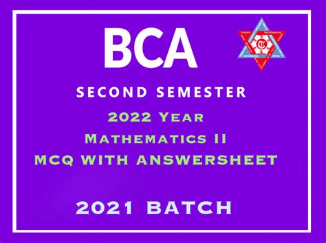 Bca Second Semester 2022 Year Mathematics Ii Mcq With Answersheet