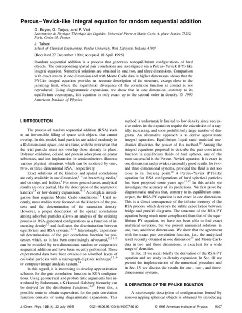 percus yevick‐like integral equation for random sequential addition