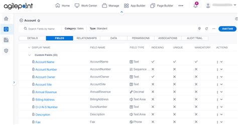 Entity Screen Fields Tab