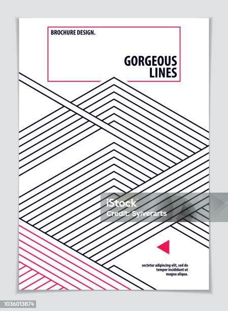 최소한의 브로셔 디자인입니다 웹 상거래 또는 이벤트 벡터 그래픽 디자인 템플릿 스트라이프 라인 기하학적 그림을 질감 A4 인쇄 형식입니다 가리기에 대한 스톡 벡터 아트 및