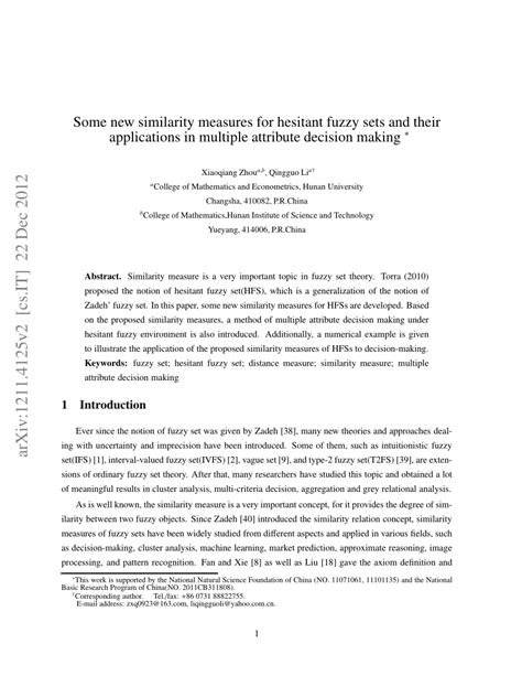 Pdf Some New Similarity Measures For Hesitant Fuzzy Sets And Their Applications In Multiple