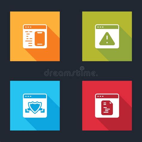 Set Software Browser With Exclamation Mark Shield And Icon Vector