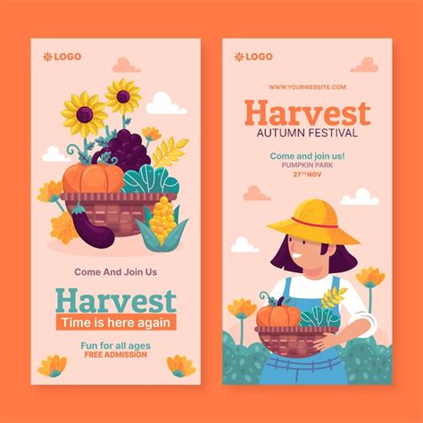 추수 축제 축 하 평면 디자인 수직 배너 세트 무료 벡터