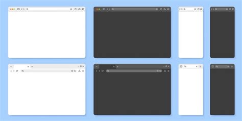 모바일 웹 페이지 및 데스크 앱을위한 브라우저 창 인터넷 브라우징 Ui 템플릿 밝고 어두운 모드 브라우저 바 터 일러스트레이션 프리미엄 벡터