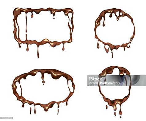 초콜릿 드립 프레임 핫멜트 드롭 스플래터 격리 세트 벡터 그래픽 디자인 일러스트레이션 아이싱에 대한 스톡 벡터 아트 및 기타