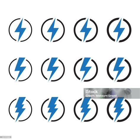 번개 전력 벡터 로고 디자인 요소 에너지 와 천둥 전기 기호 개념 원에서 번개 볼트 기호 파워 패스트 스피드 로고타입 개념에