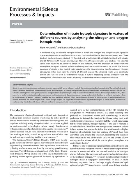 Pdf Determination Of Nitrate Isotopic Signature In Waters Of