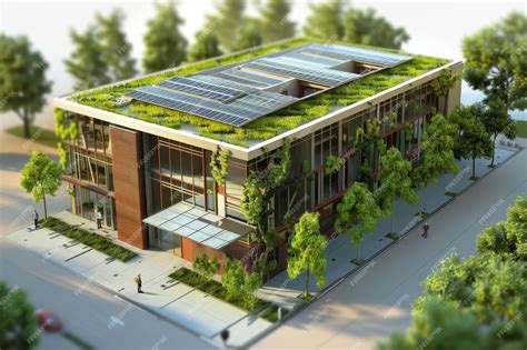 Premium Photo Modern Net Zero Energy School Building With Green Roof And Solar Panels Render A