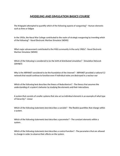 Modeling And Simulation Basics Key Concepts And Applications Exams Advanced Education Docsity