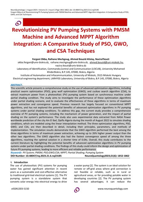 Pdf Fergani Okba Et Al Revolutionizing Pv Pumping Systems With Pmsm