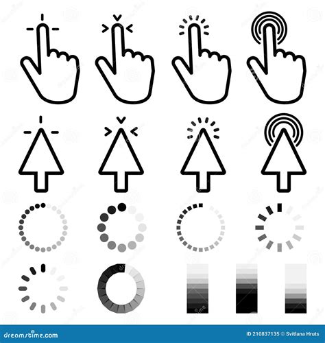 Pointer Click Icon Big Collection Clicking Cursor Pointing Hand Clicks And Waiting Loading