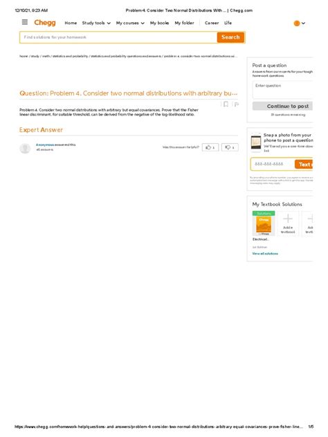 Problem 4 Consider Two Normal Distributions With Pdf Applied Mathematics Statistics