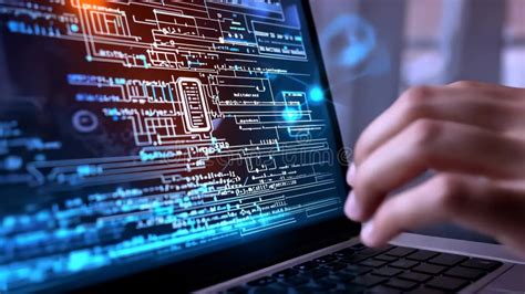 Programmer Developing Innovative Software Using Futuristic Holographic Futuristic Interface