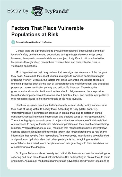 Factors That Place Vulnerable Populations At Risk 850 Words Essay